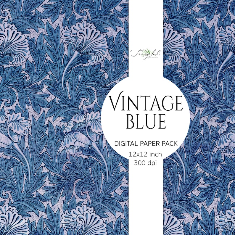 Vintage Blue Digital Paper Blue Flowers Paper Vintage - Etsy