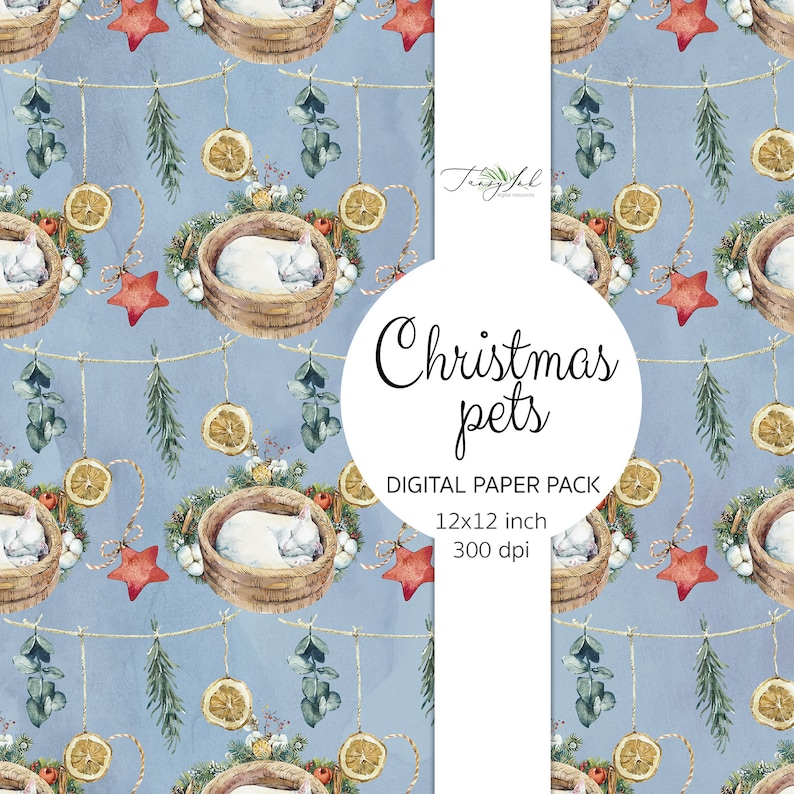 Christmas Pets Digital Paper Seamless Pattern Animals - Etsy