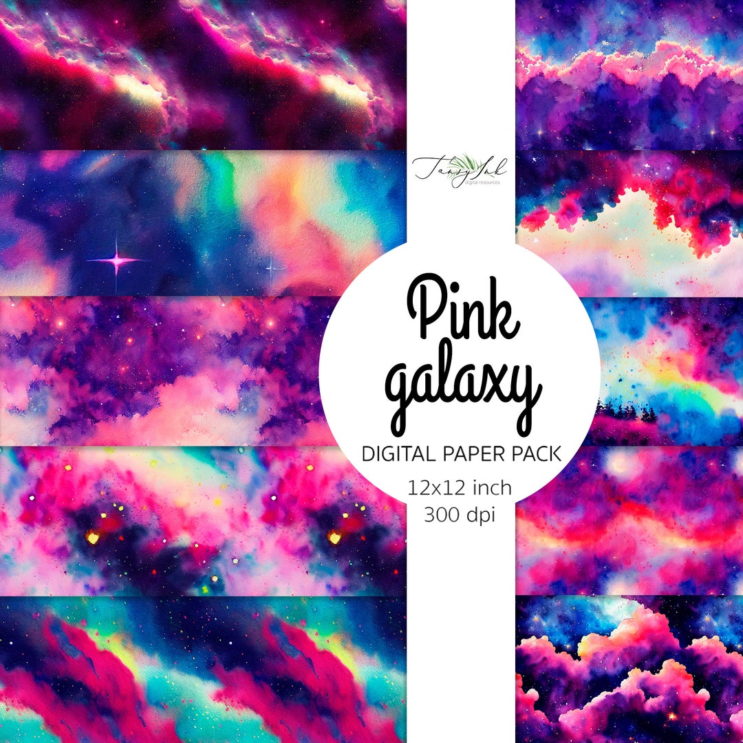 Pink Galaxy Digital Paper, Watercolor Stardust, Scrapbook Paper, Pastel ...