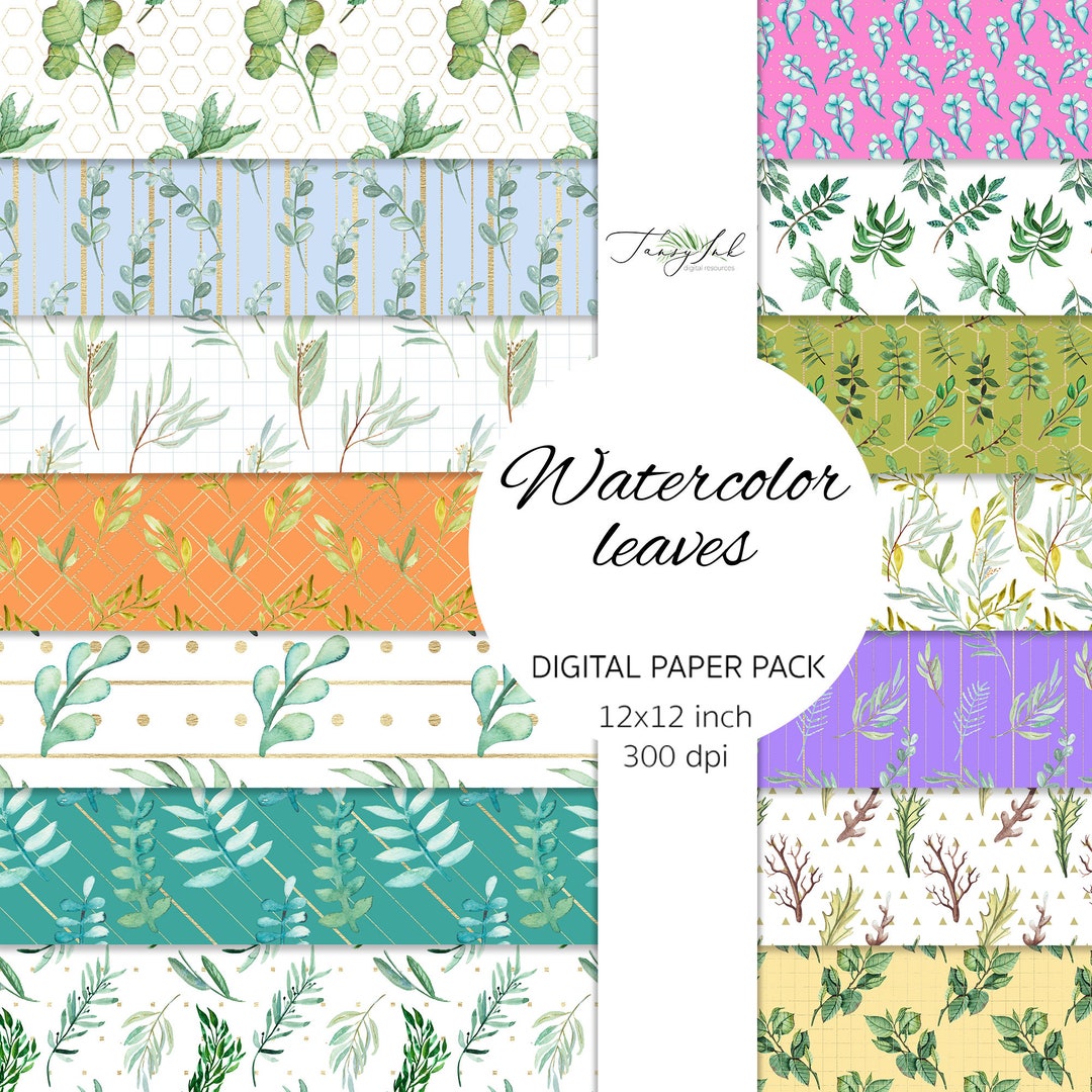 Watercolor Leaves Digital Paper, Seamless Pattern, Scrapbooking Paper ...