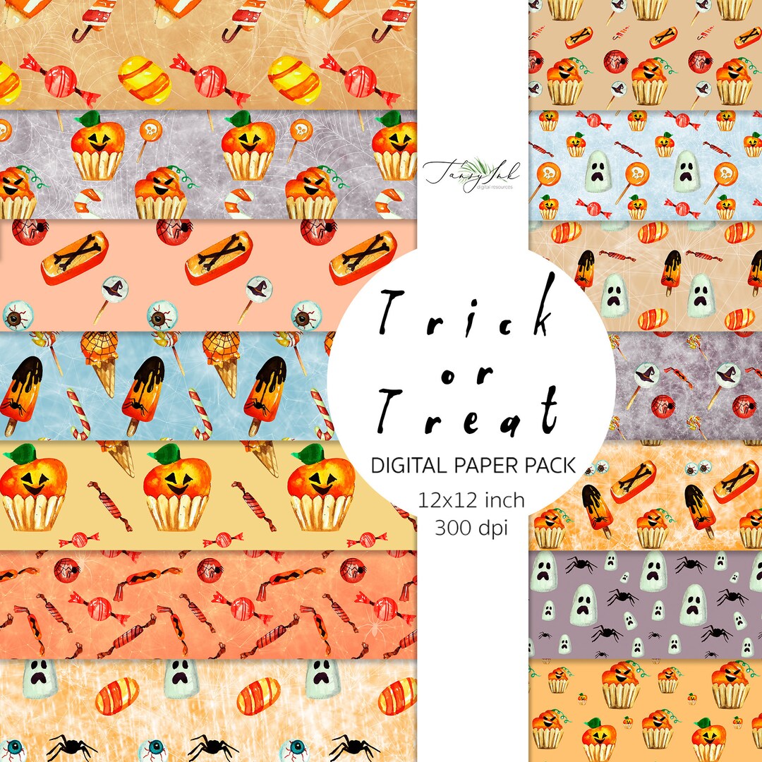 Trick or Treat Digital Paper, Halloween Pattern, Autumn Pattern ...