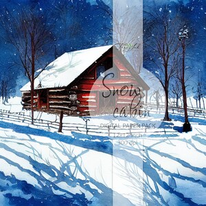 Snow Cabin Digital Paper, Seamless Pattern, Christmas Backdrop, Frozen ...