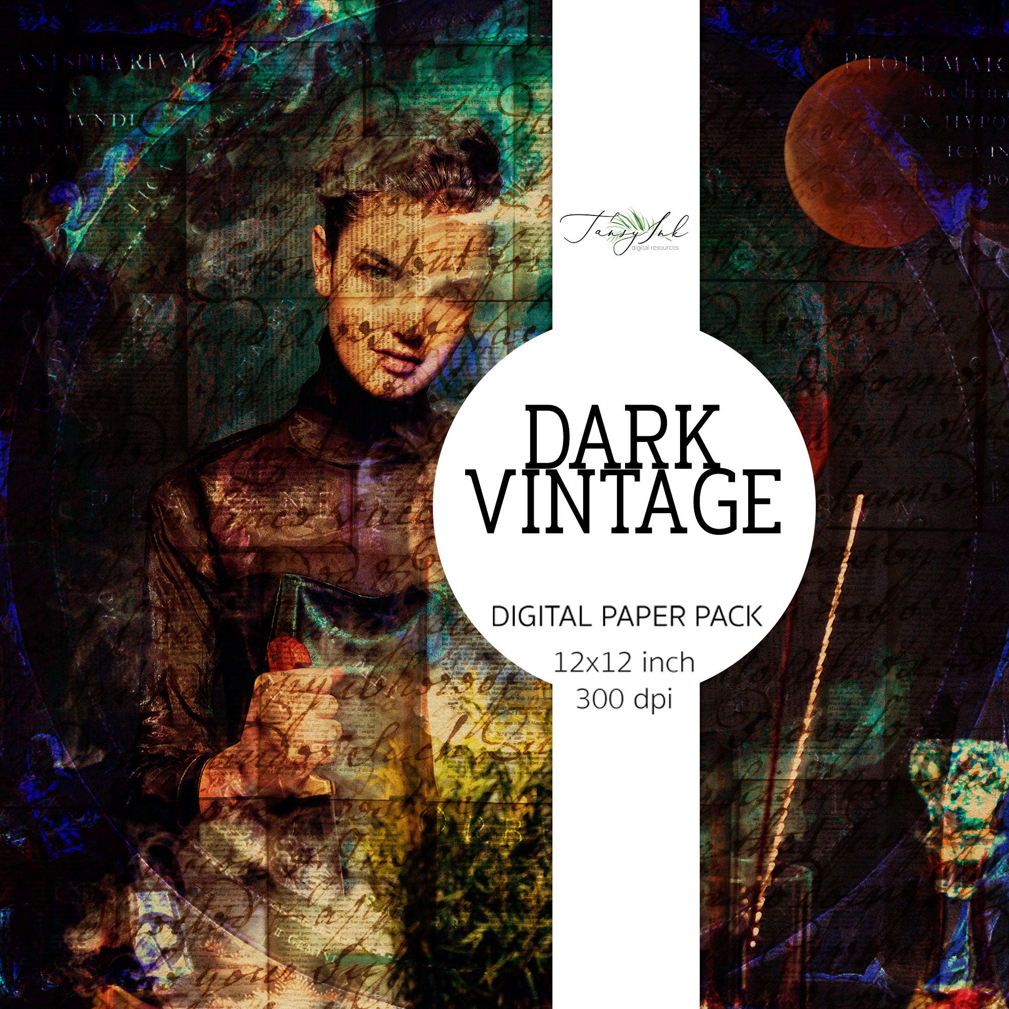 Dark Vintage Digital Paper, Dark Academia Scrapbooking, Wizard Paper ...