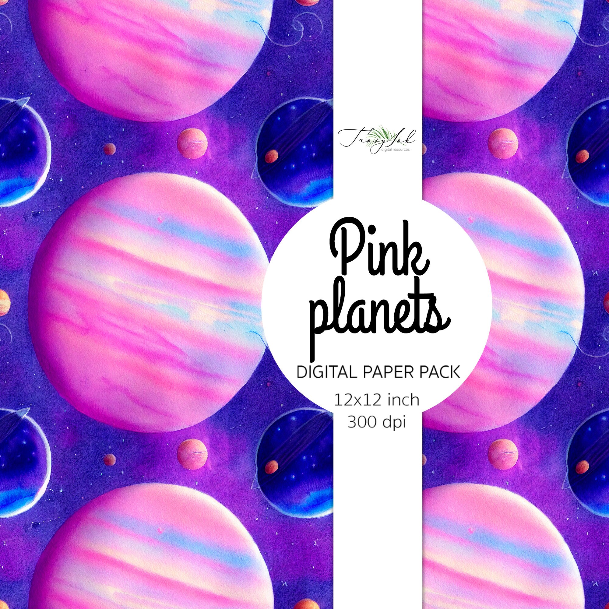 Pink Planets Seamless Digital Paper, Scrapbooking Paper, Planets ...