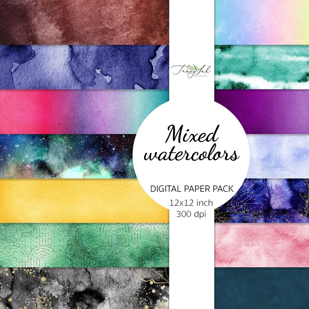 Mixed Watercolor Digital Paper, Watercolor Texture, Pink Background ...