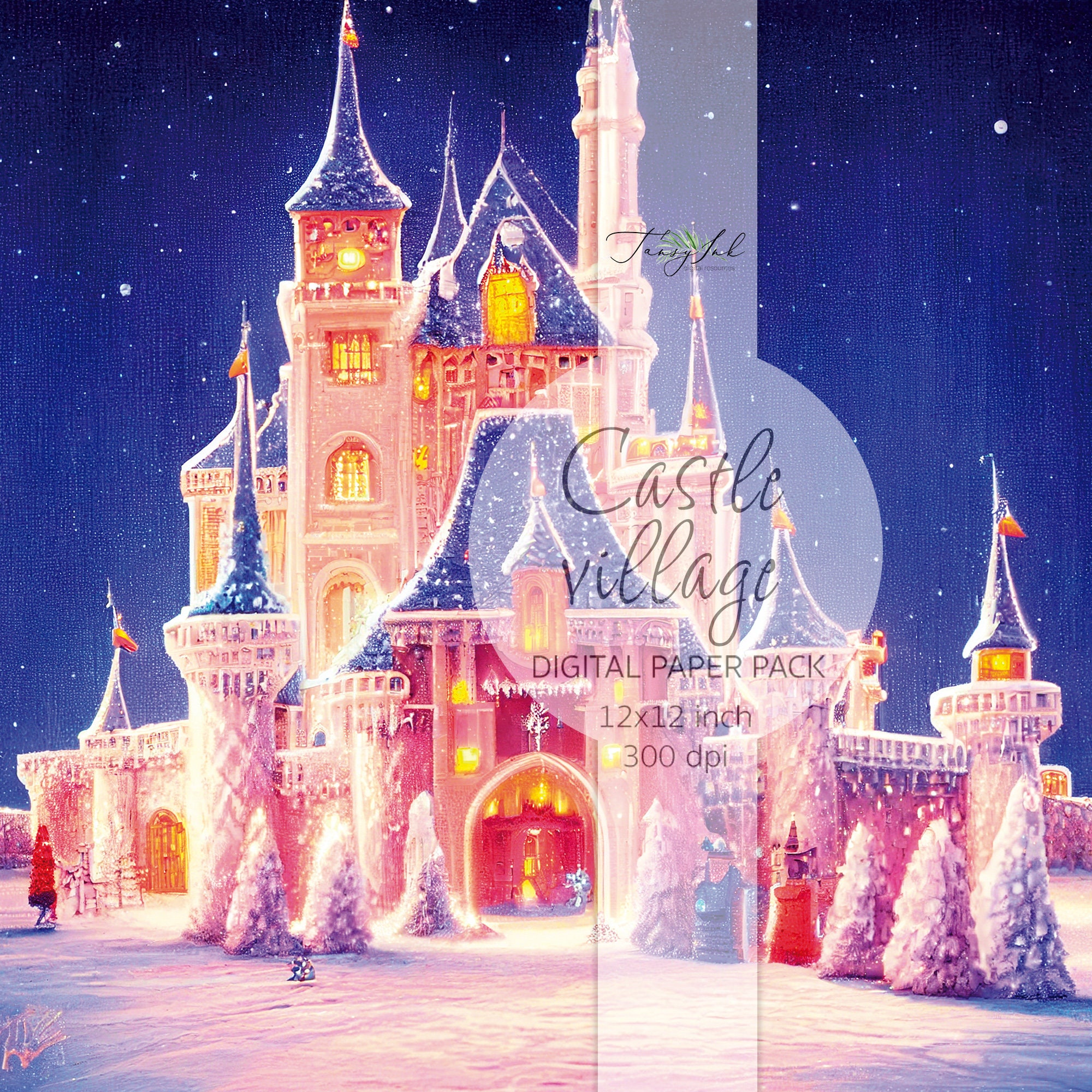 Castle Village Digital Paper Frozen Castle Winter Train - Etsy