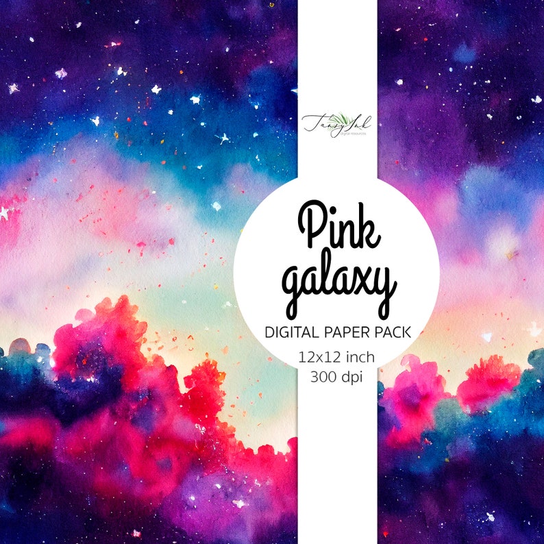 Pink Galaxy Digital Paper Watercolor Stardust Scrapbook - Etsy