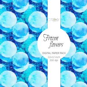 Frozen Flowers Digital Paper, Winter Seamless Paper, Snow Background ...