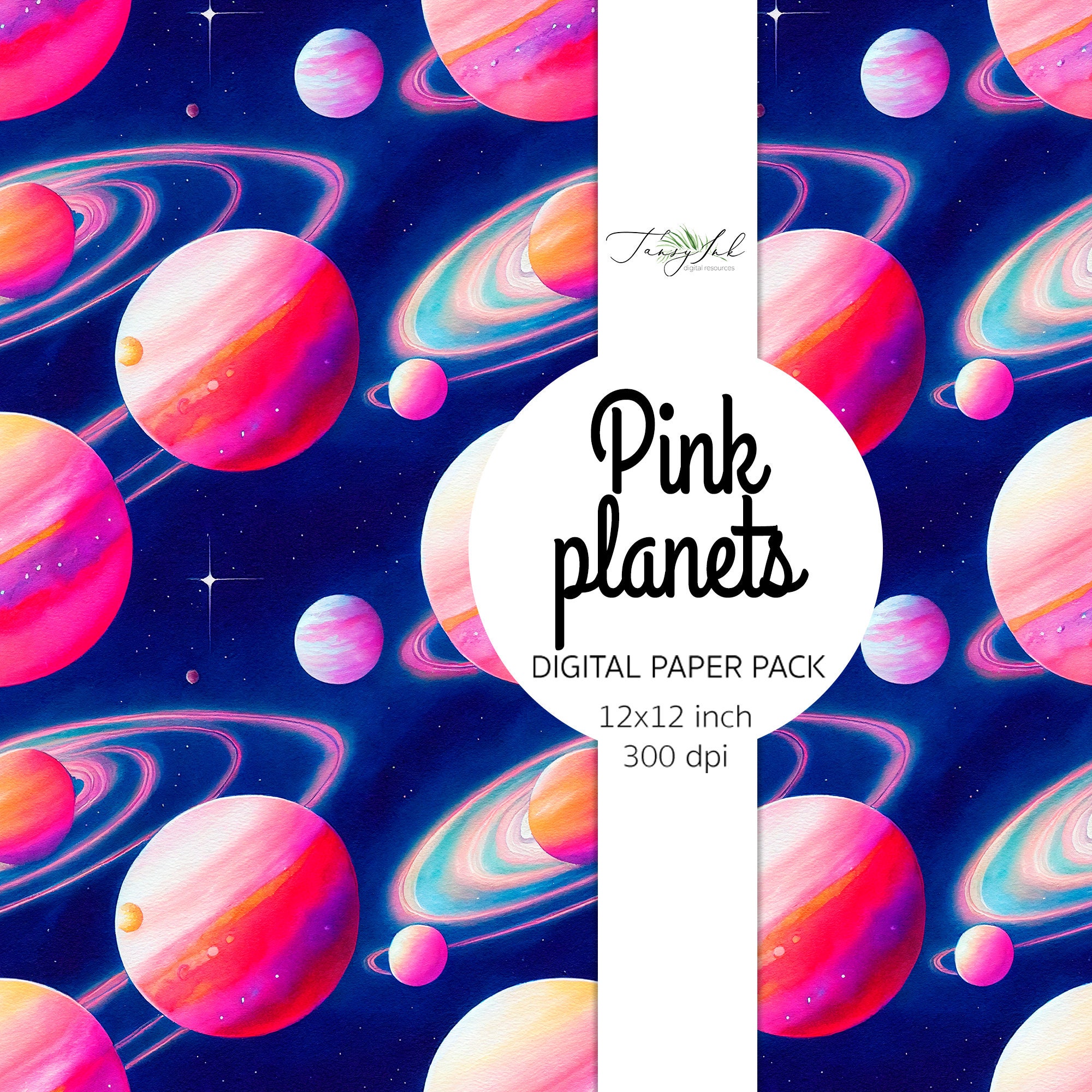 Pink Planets Seamless Digital Paper, Scrapbooking Paper, Planets ...