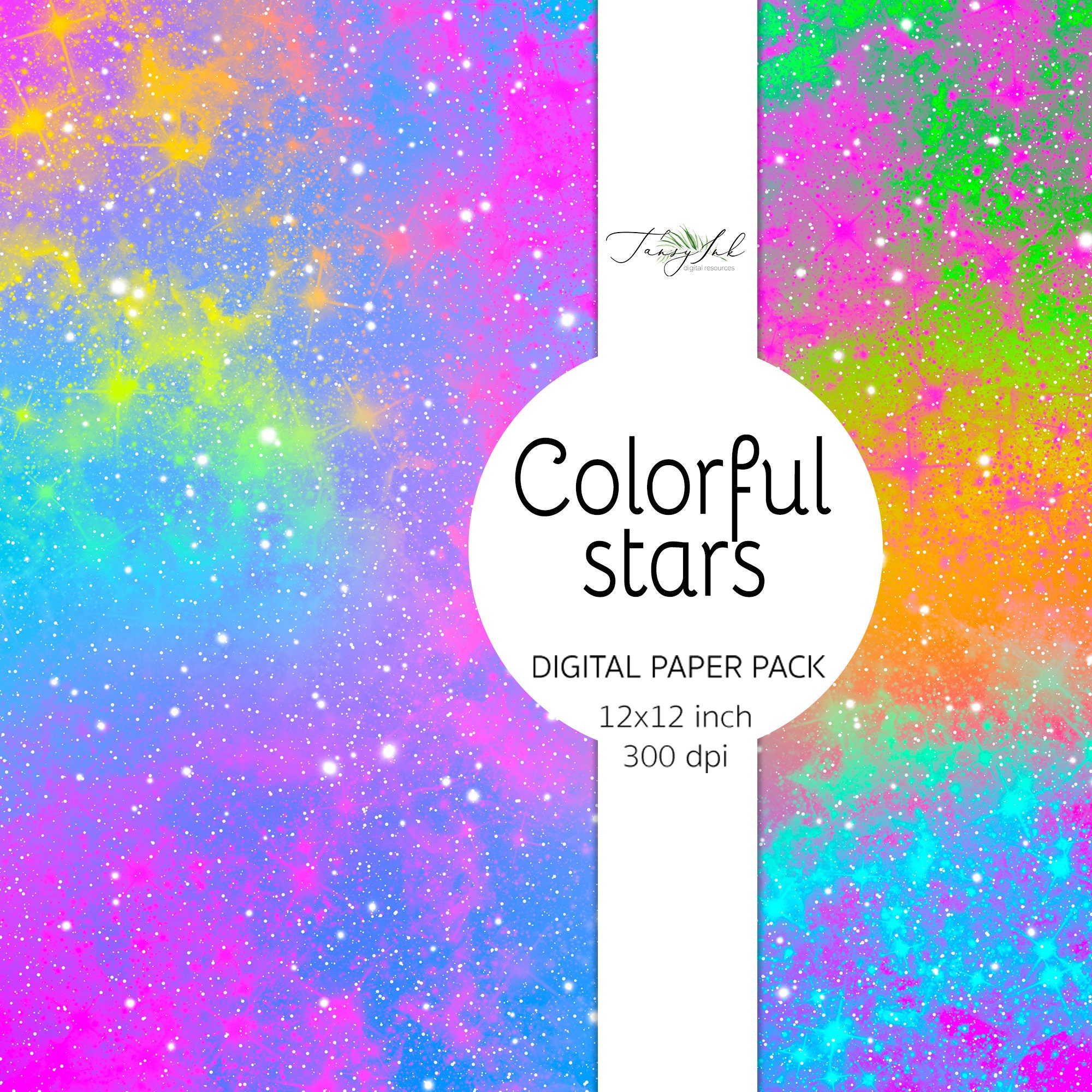 Colorful Stars Digital Paper, Stars Background, Outer Space, Stars ...
