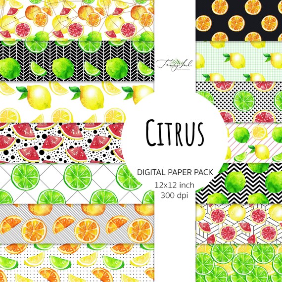 Citrus Digital Paper Seamless Pattern Lemon Background | Etsy