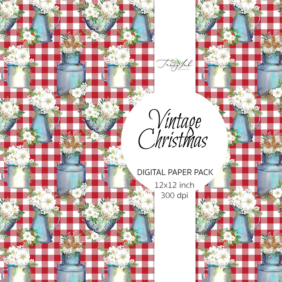 Vintage Christmas Digital Paper Floral Pattern Xmas Paper - Etsy