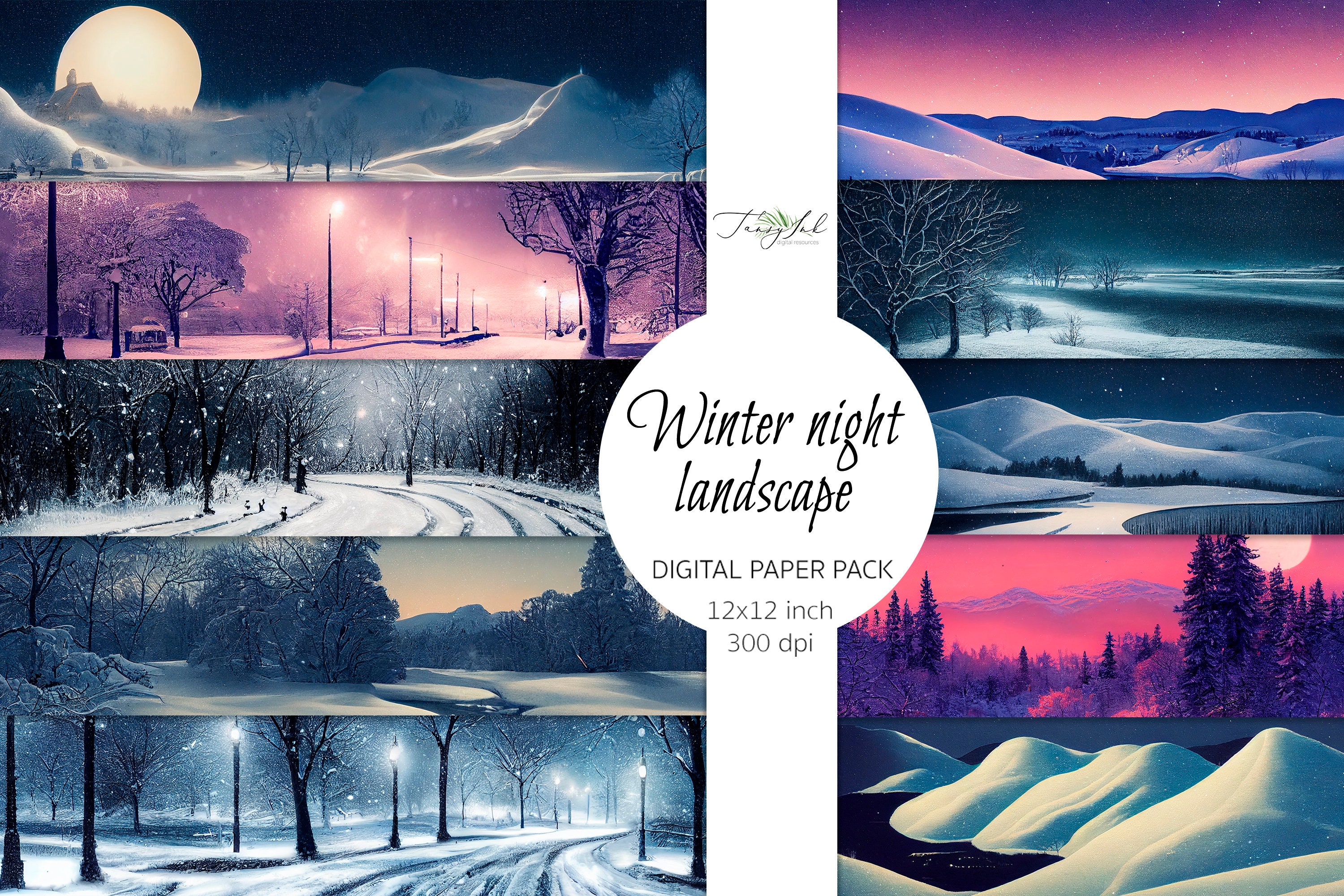 Winter Night Landscape Digital Paper Winter Background - Etsy