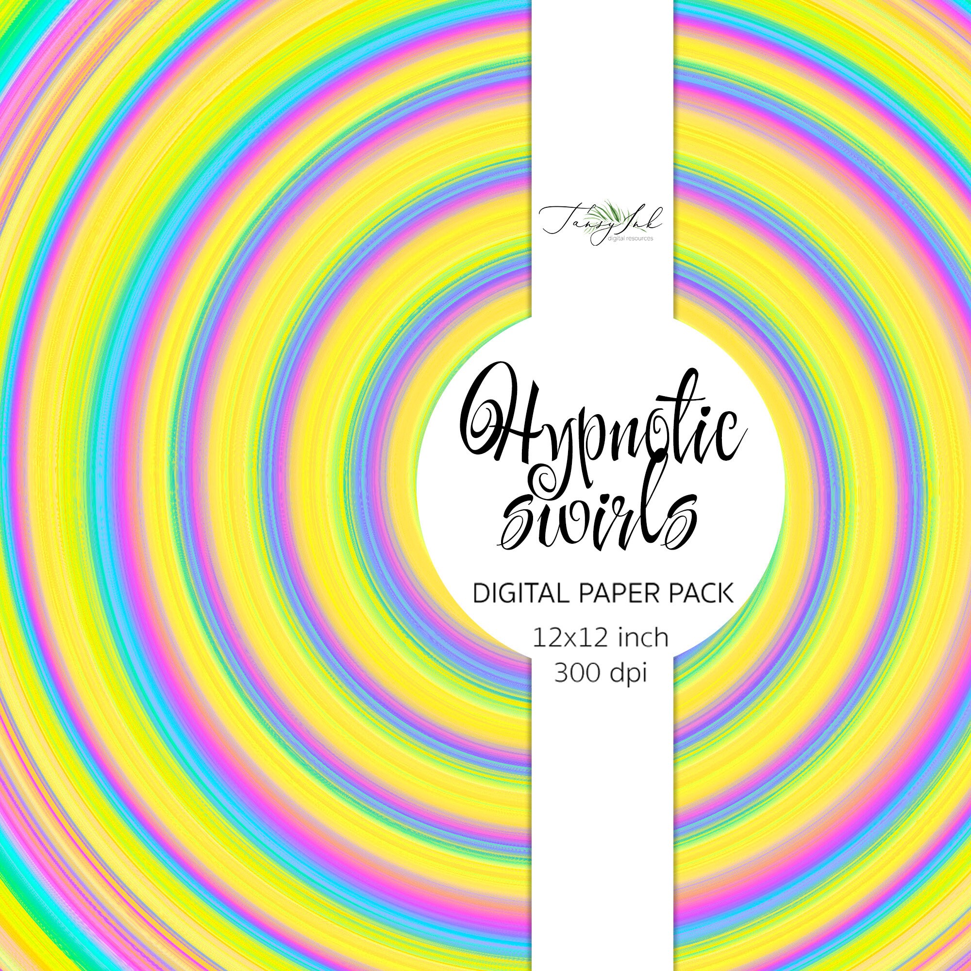 Hypnotic Swirls Digital Paper, Neon Pastel Swirls, Scrapbooking Paper ...