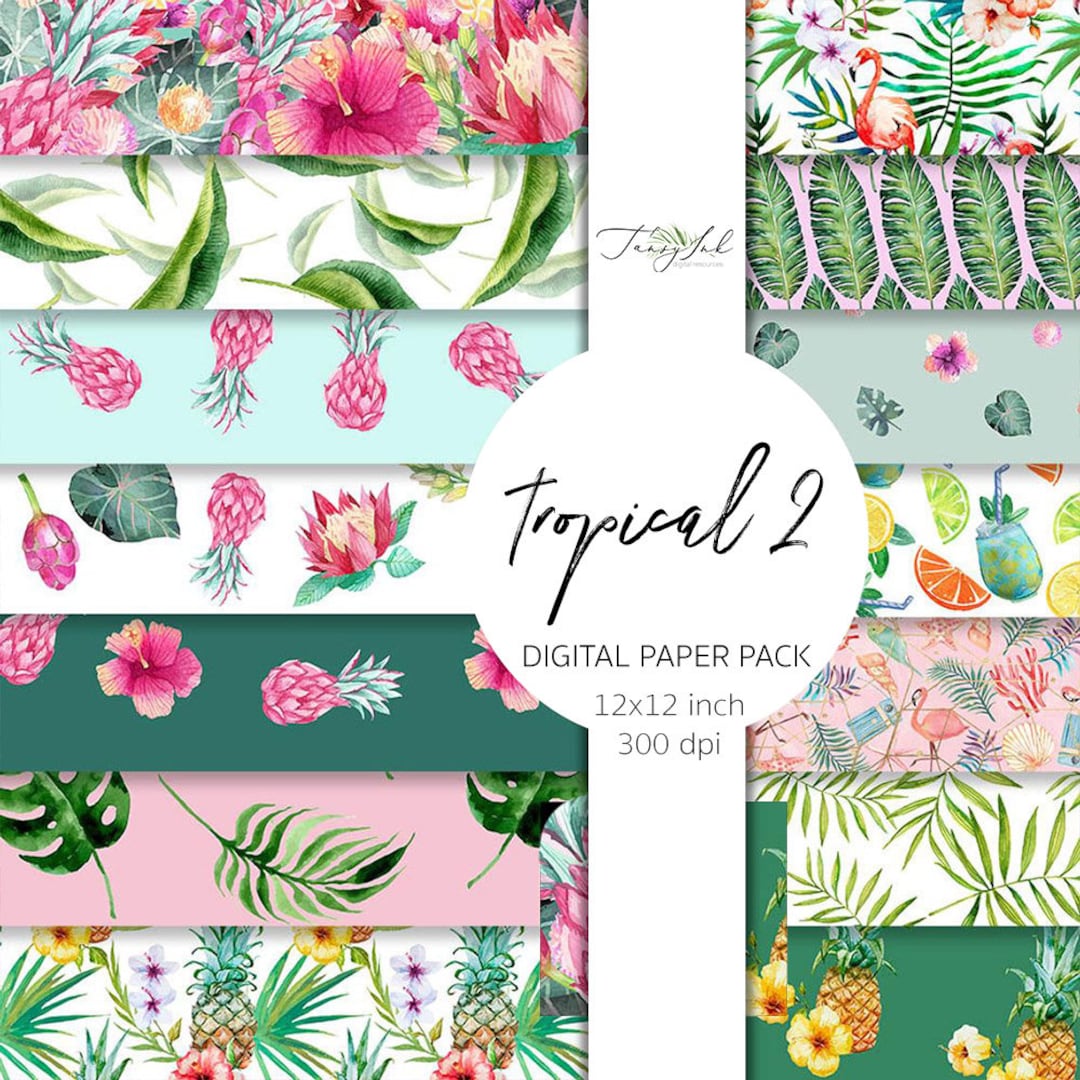 Tropical Digital Paper 2, Summer Digital Paper, Leaves Paper, Tropical ...