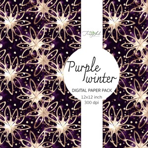 Purple Winter Digital Paper, Seamless Paper, Winter Flowers, Purple ...
