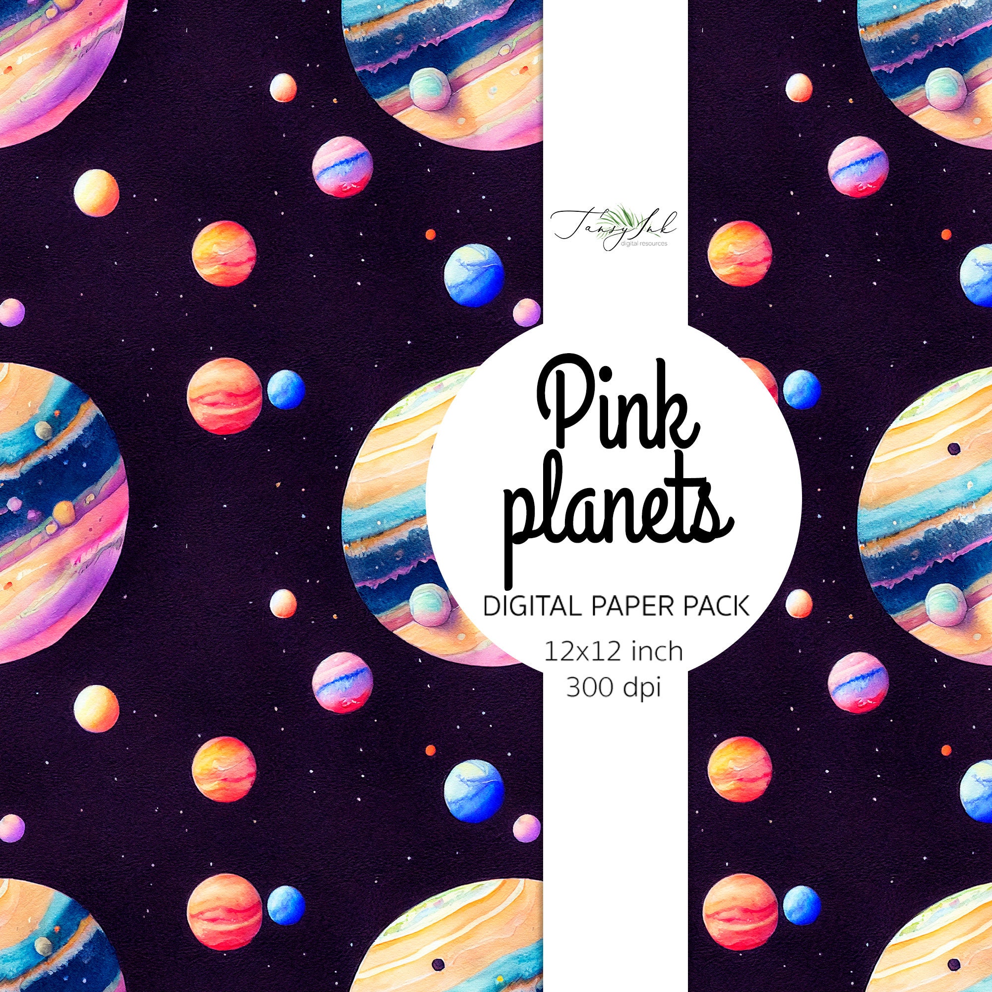 Pink Planets Seamless Digital Paper, Scrapbooking Paper, Planets ...