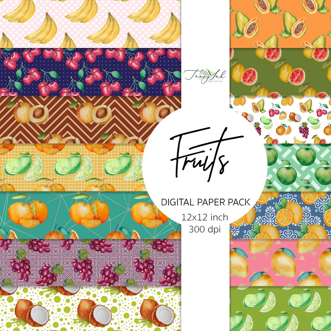 Fruits Digital Paper, Seamless Pattern, Lemon Background, Summer Paper ...