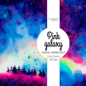 Pink Galaxy Digital Paper, Watercolor Stardust, Scrapbook Paper, Pastel ...