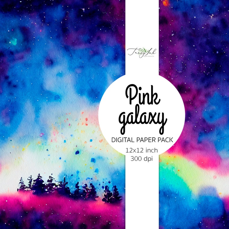Pink Galaxy Digital Paper Watercolor Stardust Scrapbook - Etsy