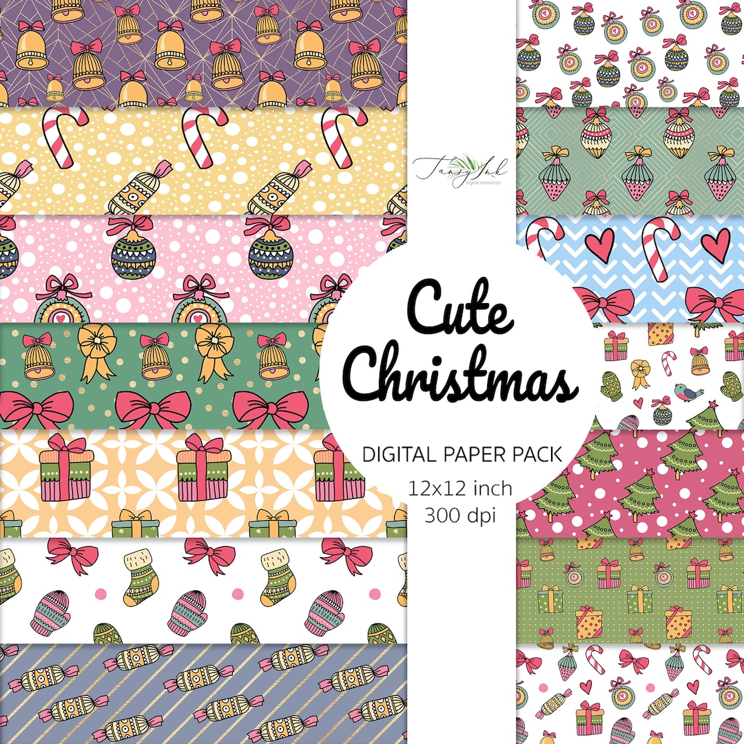 Cute Christmas Digital Paper, Seamless Paper, Holiday Paper, Xmas Paper ...