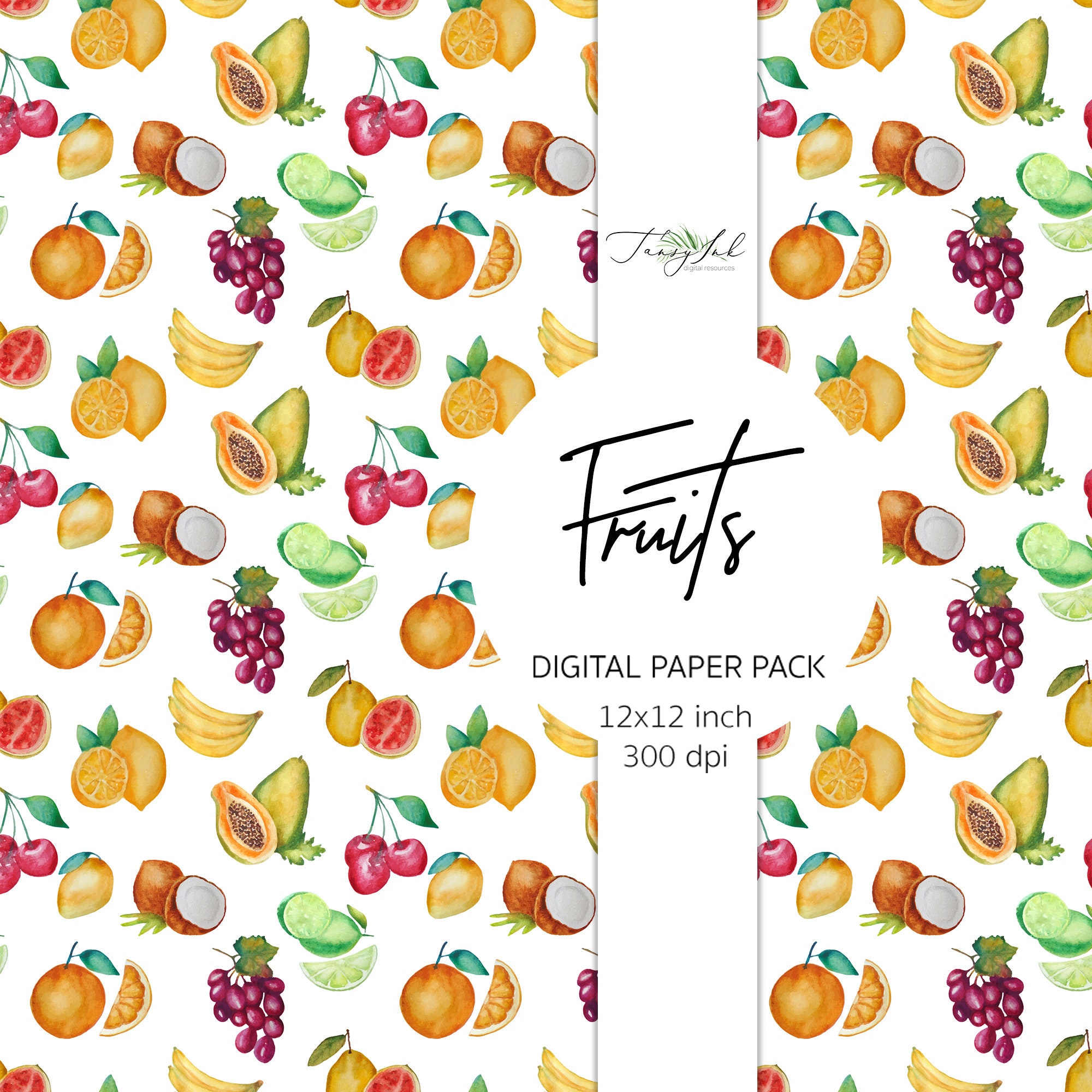 Fruits digital paper seamless pattern lemon background | Etsy