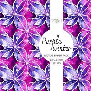 Purple Winter Digital Paper, Seamless Paper, Winter Flowers, Purple ...