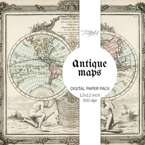 Antique Maps Digital Paper, Old Maps, Antique Paper, Vintage World Maps ...