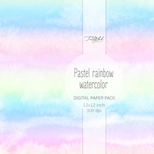Pastel Rainbow Watercolor Digital Paper, Pastel Scrapbooking, Pastel ...