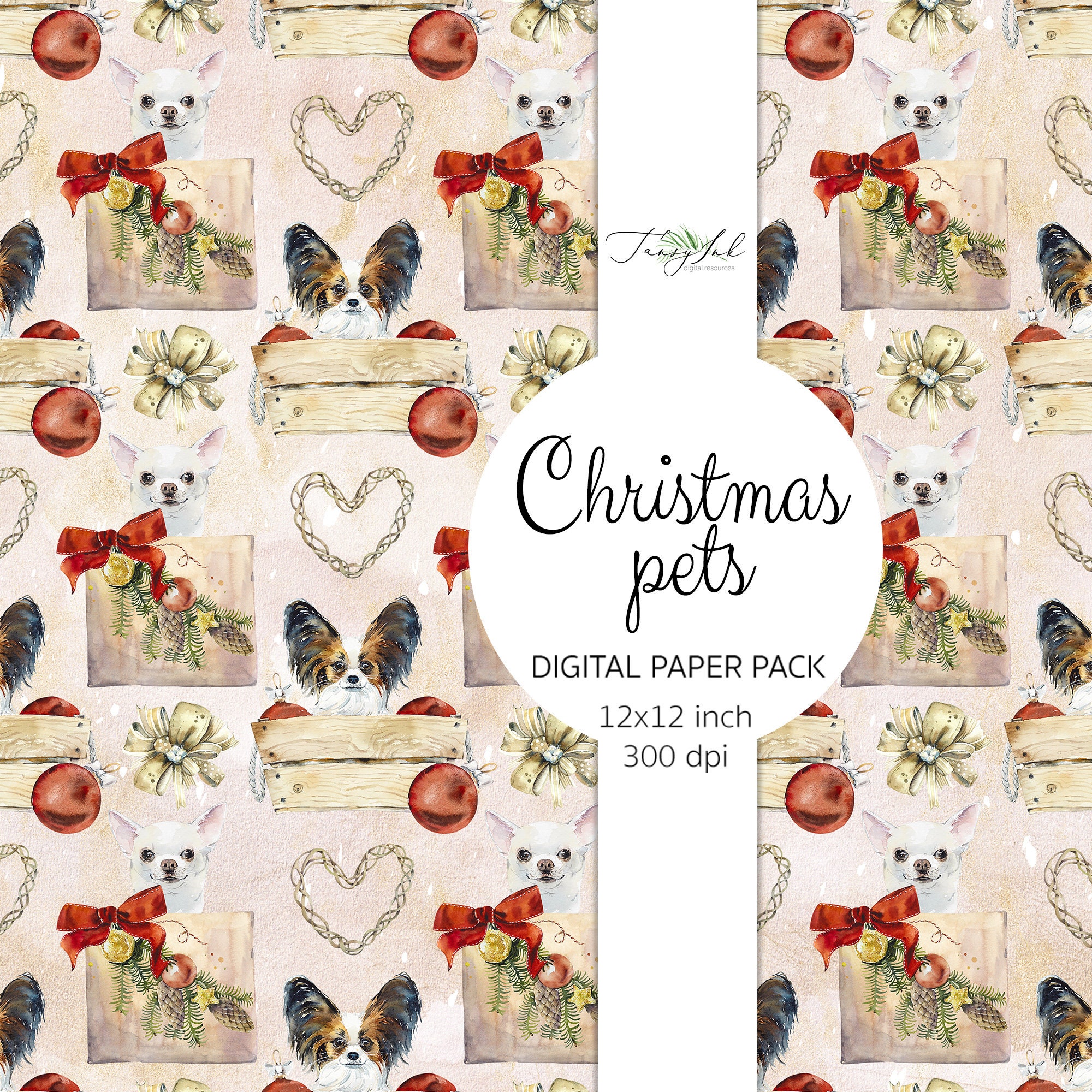 Christmas Pets Digital Paper Seamless Pattern Animals - Etsy
