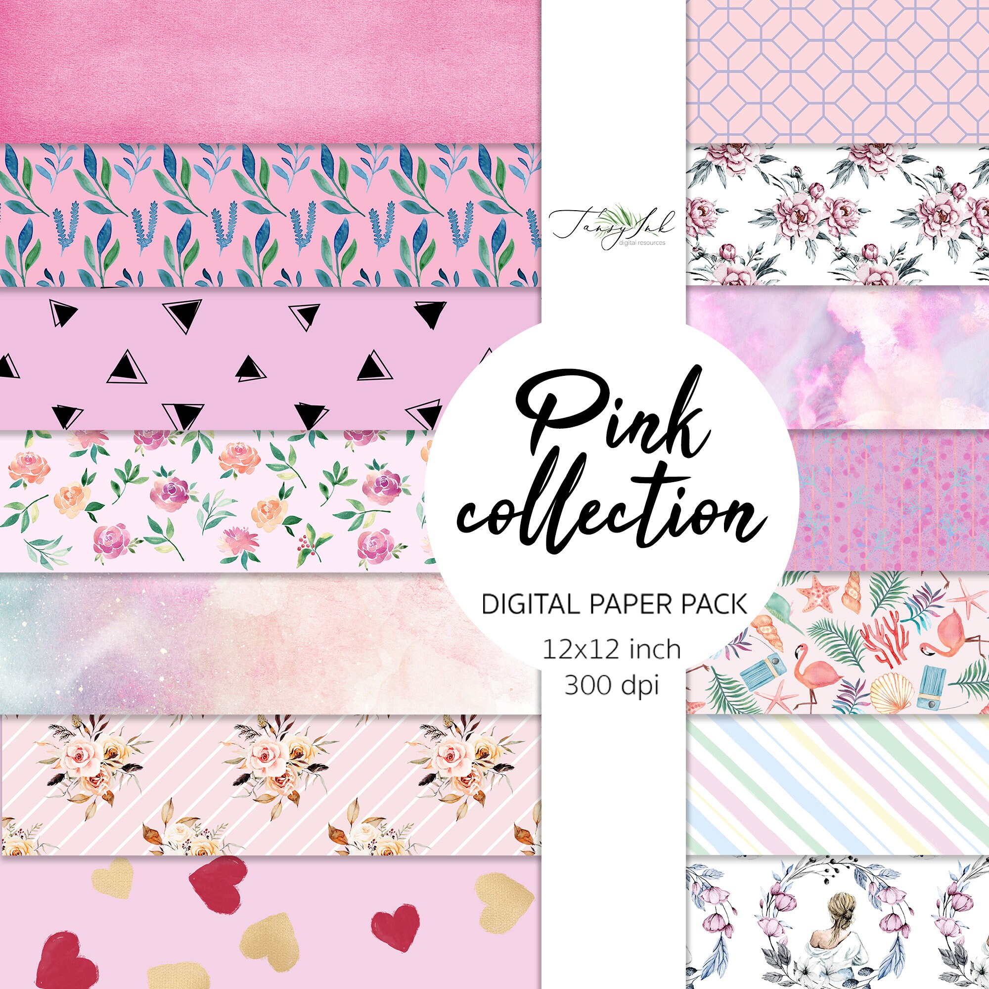 Pink collection digital paper pink watercolor paper pastel | Etsy