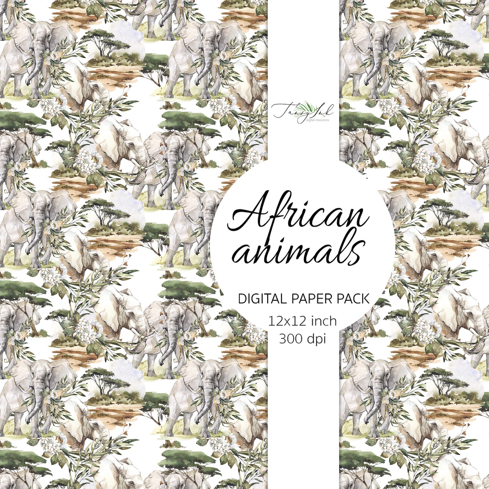 African animals digital paper seamless paper safari animals | Etsy