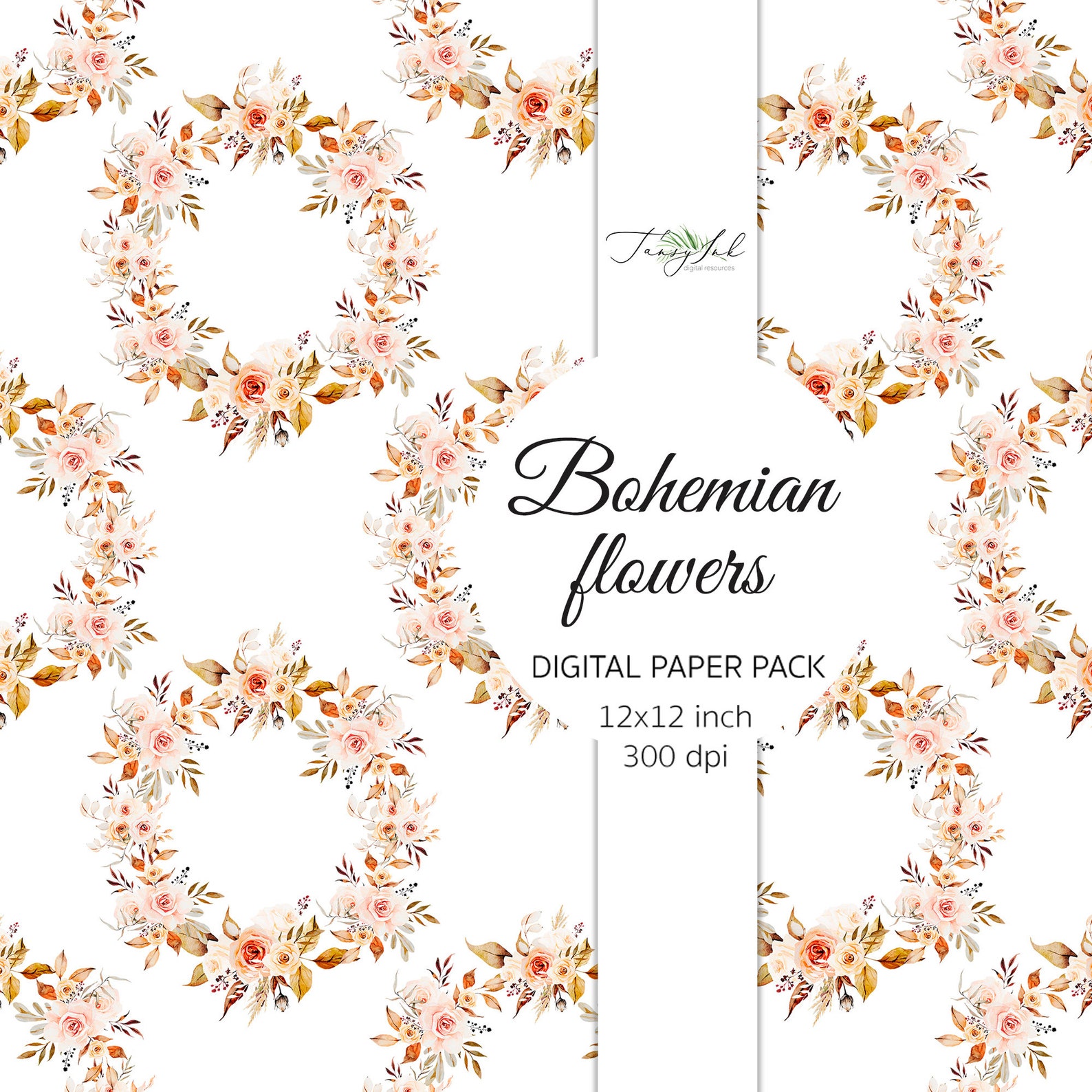 Bohemian Flowers Digital Paper Seamless Paper Watercolor - Etsy