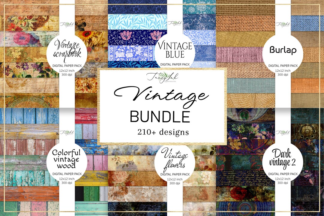 Vintage BUNDLE Digital Paper, Ephemera Paper, Wood Vintage Scrapbooking ...