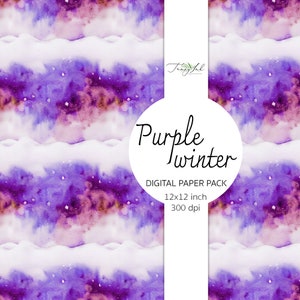 Purple Winter Digital Paper, Seamless Paper, Winter Flowers, Purple ...