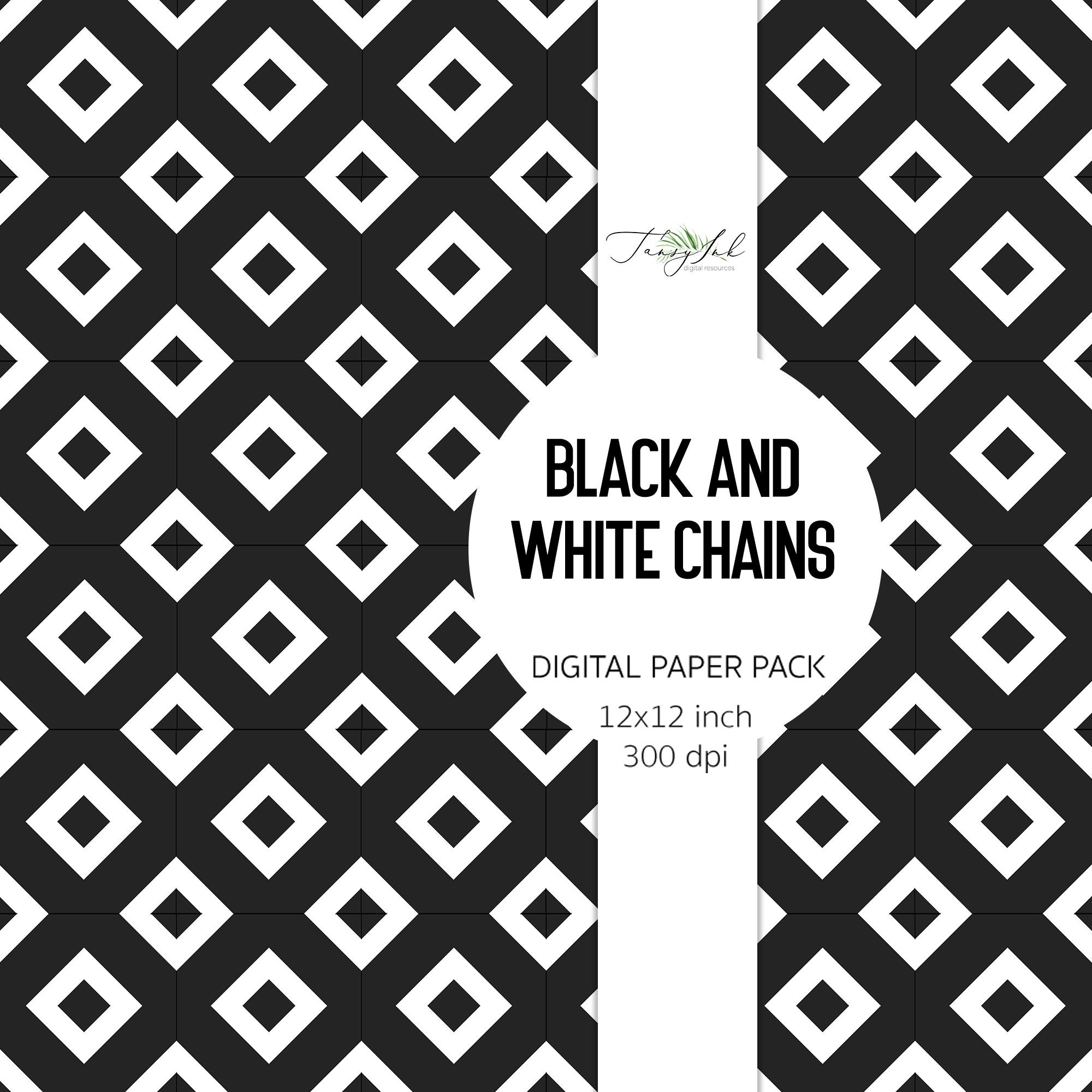 Black and White Chains Digital Paper, Chains Pattern, Black Background ...