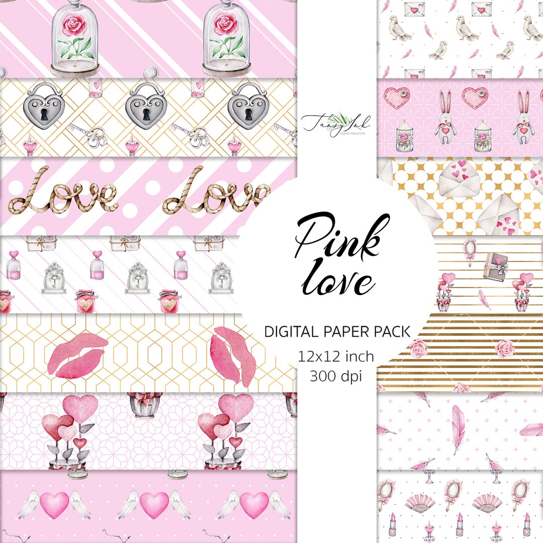 Pink Love Digital Paper, Seamless Paper, Valentine Card, Valentine's ...