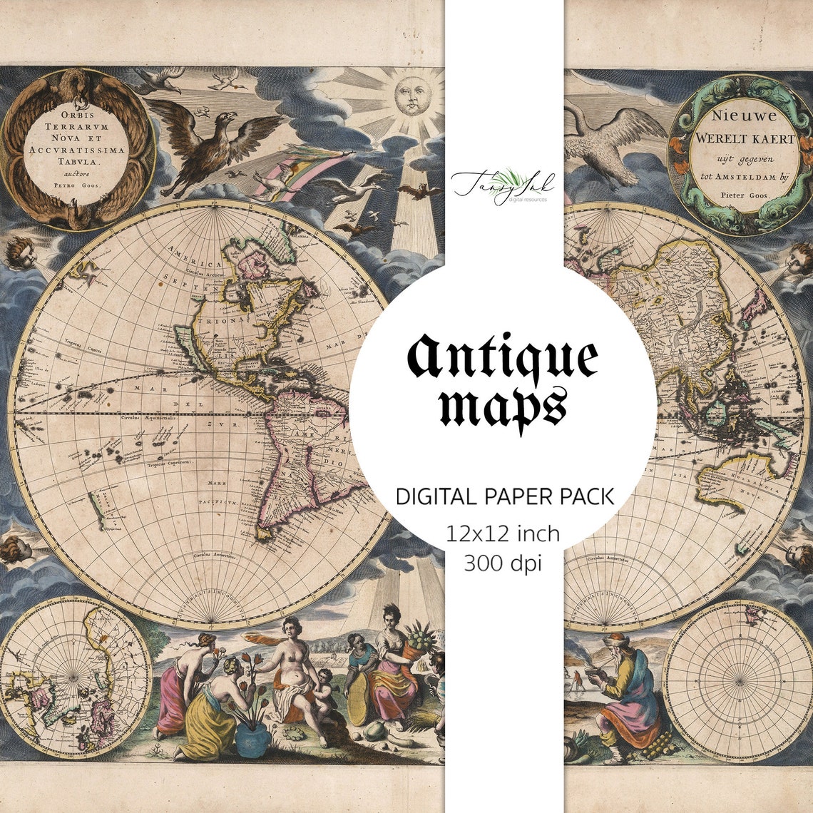 Antique Maps Digital Paper, Old Maps, Antique Paper, Vintage World Maps ...