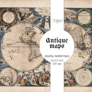 Antique Maps Digital Paper, Old Maps, Antique Paper, Vintage World Maps ...