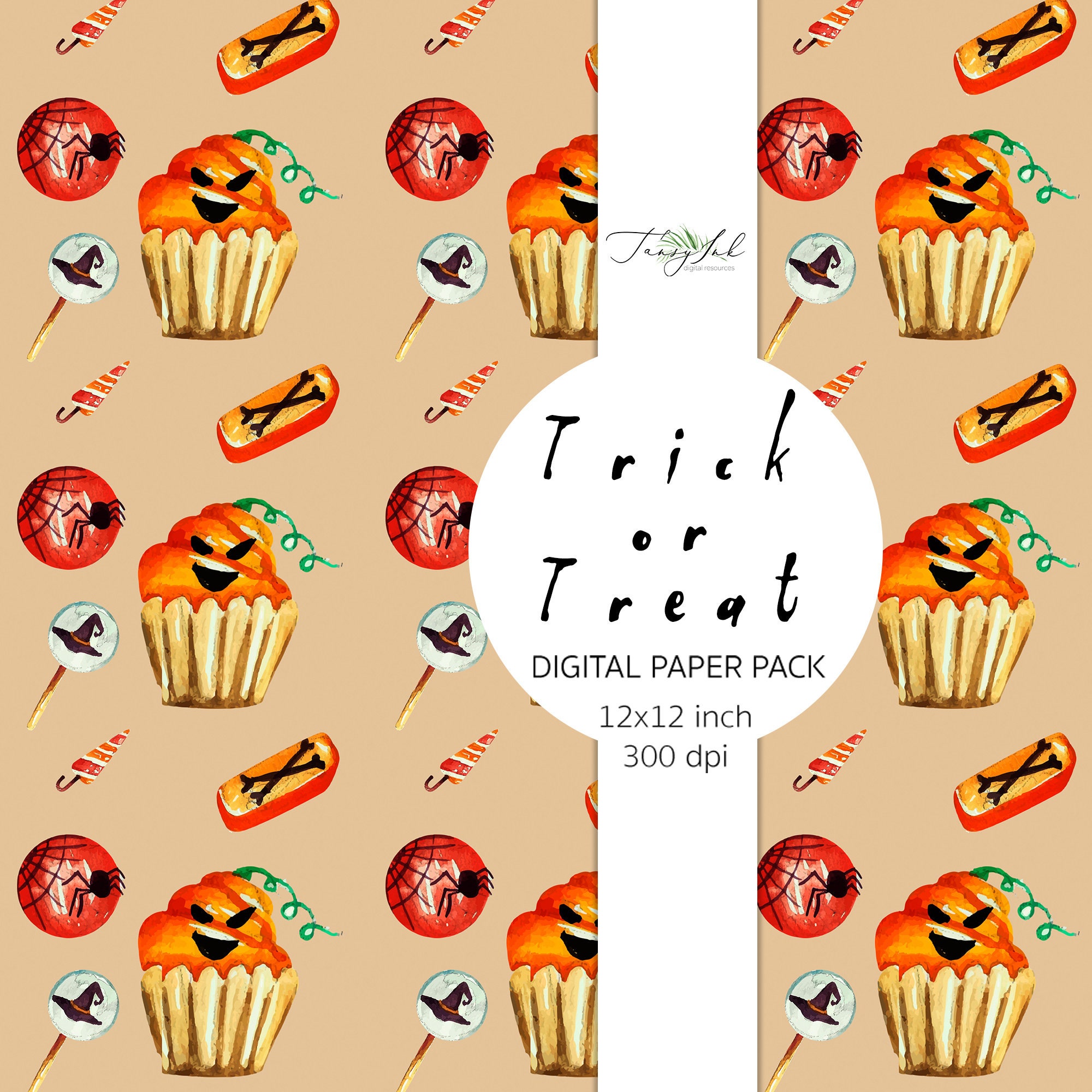 Trick or Treat digital paper halloween seamless pattern | Etsy