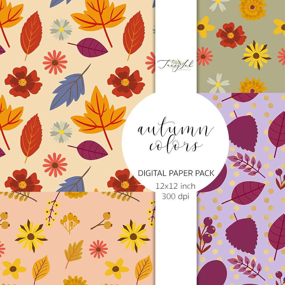 Autumn Digital Paper, Fall Colors Paper, Autumn Flower Pattern, Autumn ...