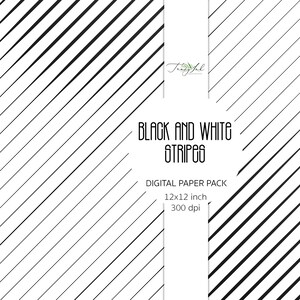 Black and White Stripes Digital Paper, Black Pattern, White Background ...