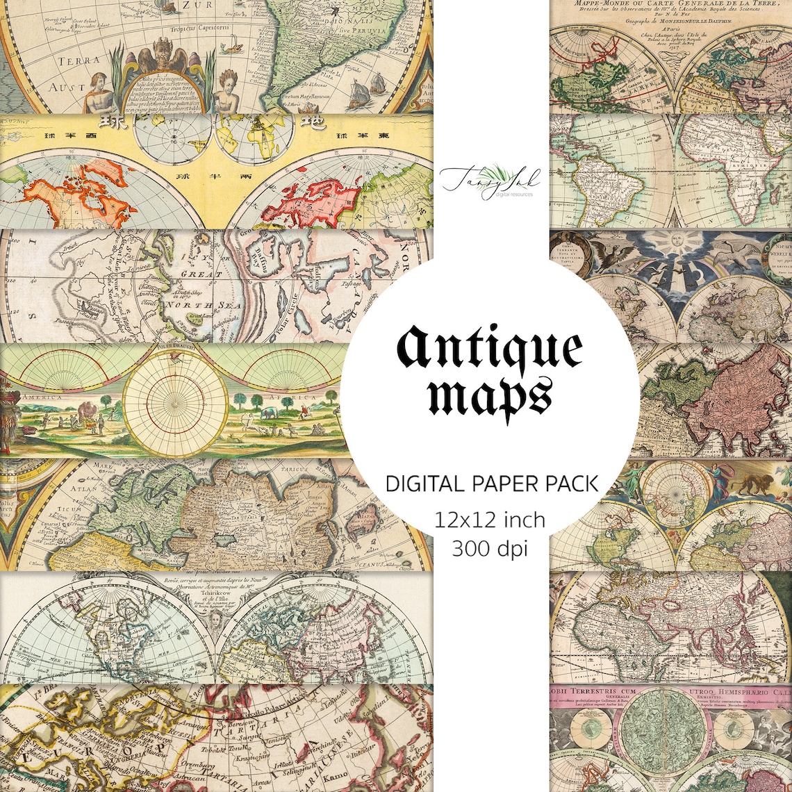 Antique Maps Digital Paper Old Maps Antique Paper Vintage - Etsy