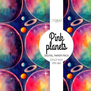Pink Planets Seamless Digital Paper, Scrapbooking Paper, Planets ...