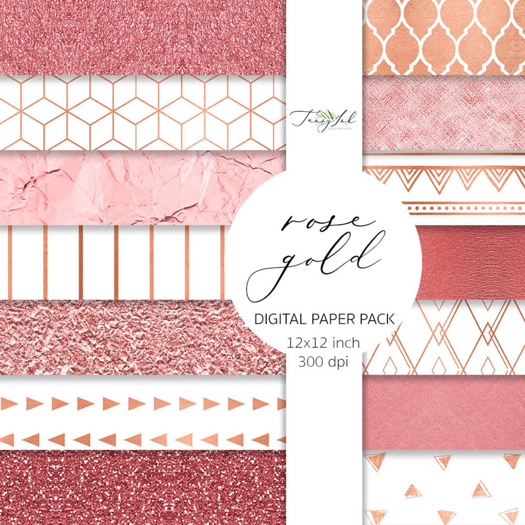 Rose Gold Digital Paper, Rose Gold Glitter, Metallic Rose Gold, Copper ...