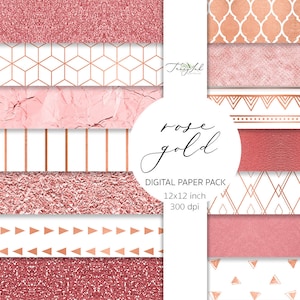 Rose Gold Digital Paper, Rose Gold Glitter, Metallic Rose Gold, Copper ...