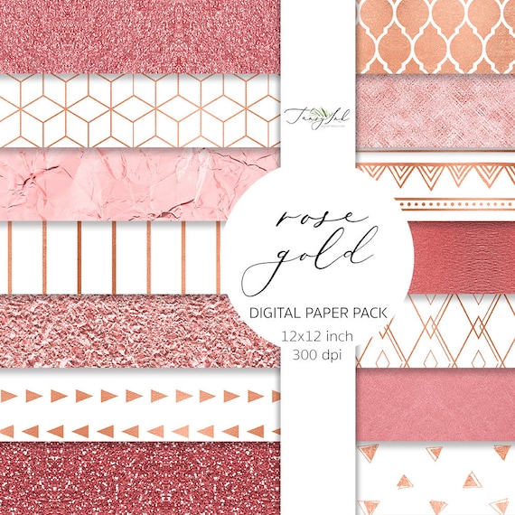 Rose Gold Digital Paper Rose Gold Glitter Metallic Rose - Etsy