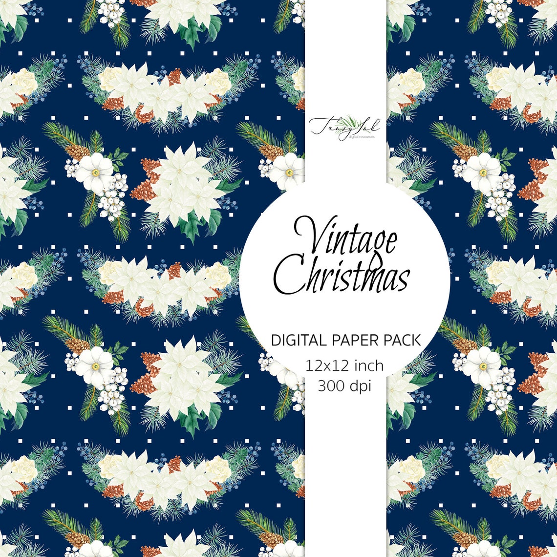 Vintage Christmas Digital Paper Floral Pattern Xmas Paper - Etsy