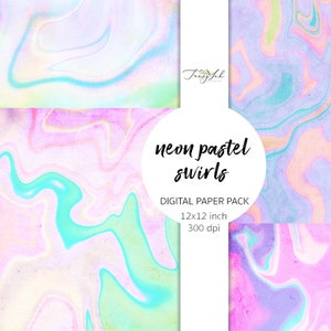 Neon Pastel Swirls Digital Paper, Pastel Gradient Texture, Neon ...