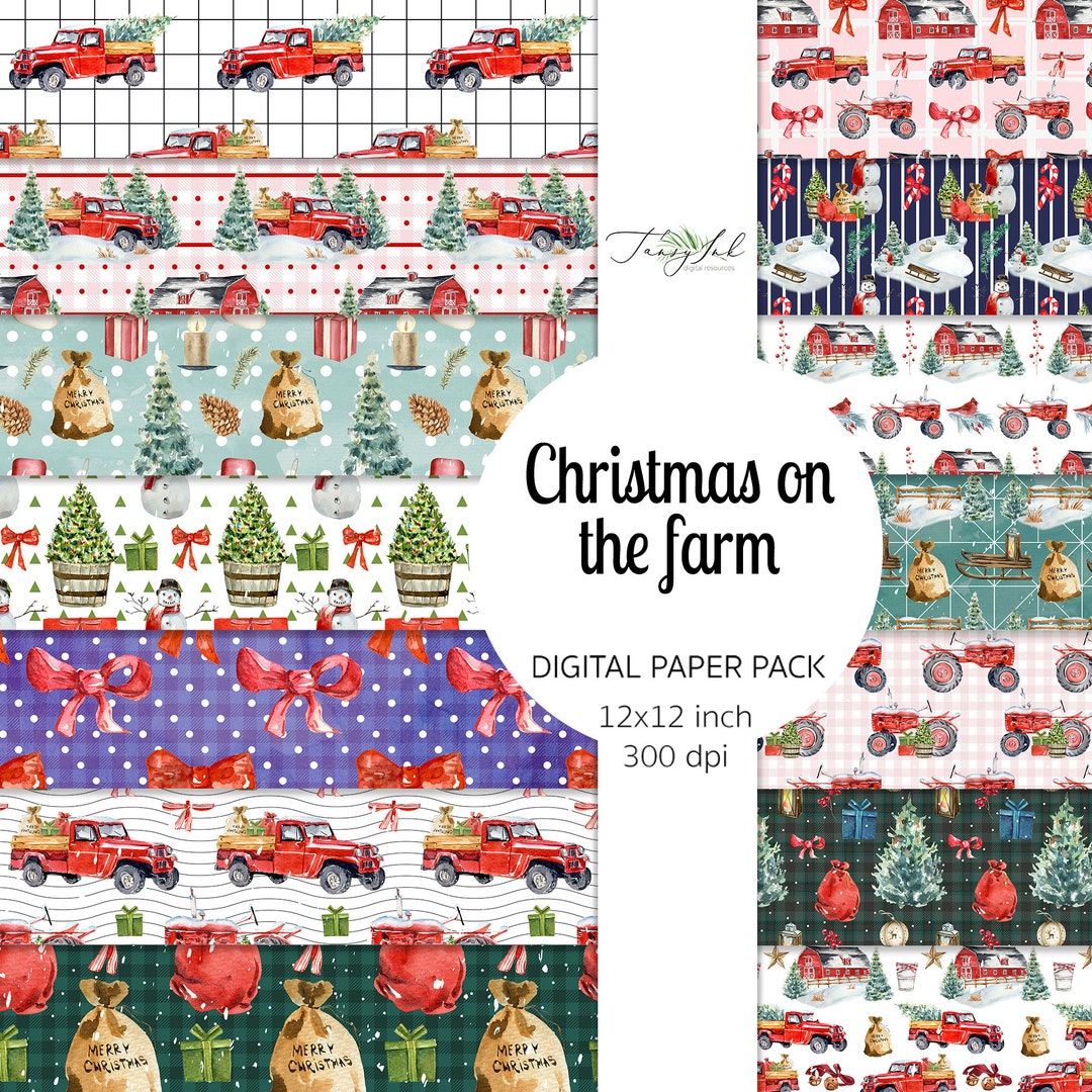 Christmas on the Farm Digital Paper, Seamless Paper, Christmas ...